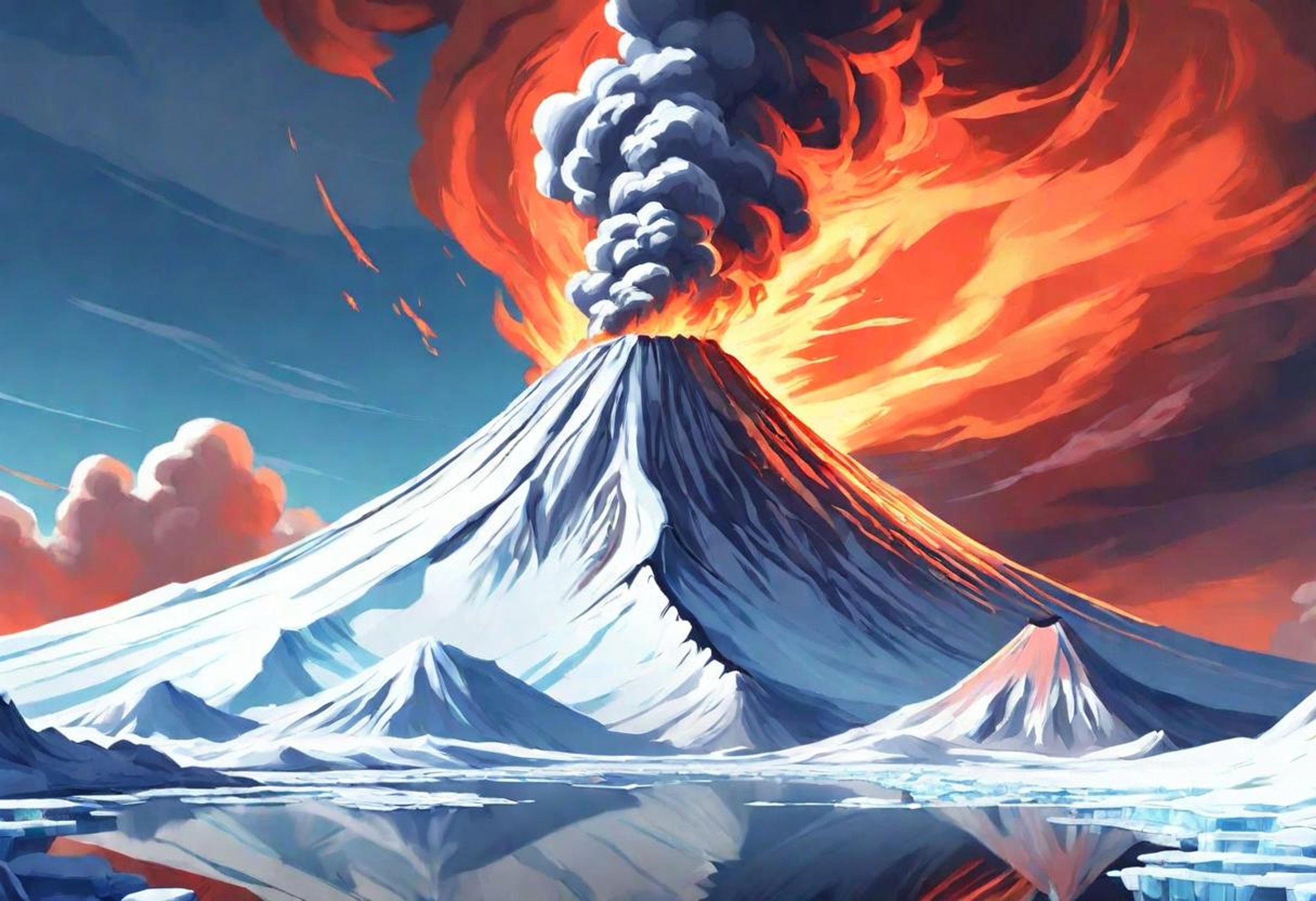 Volcanic Fury on Frosty Peaks: An Anime Digital Painting - LimeWire