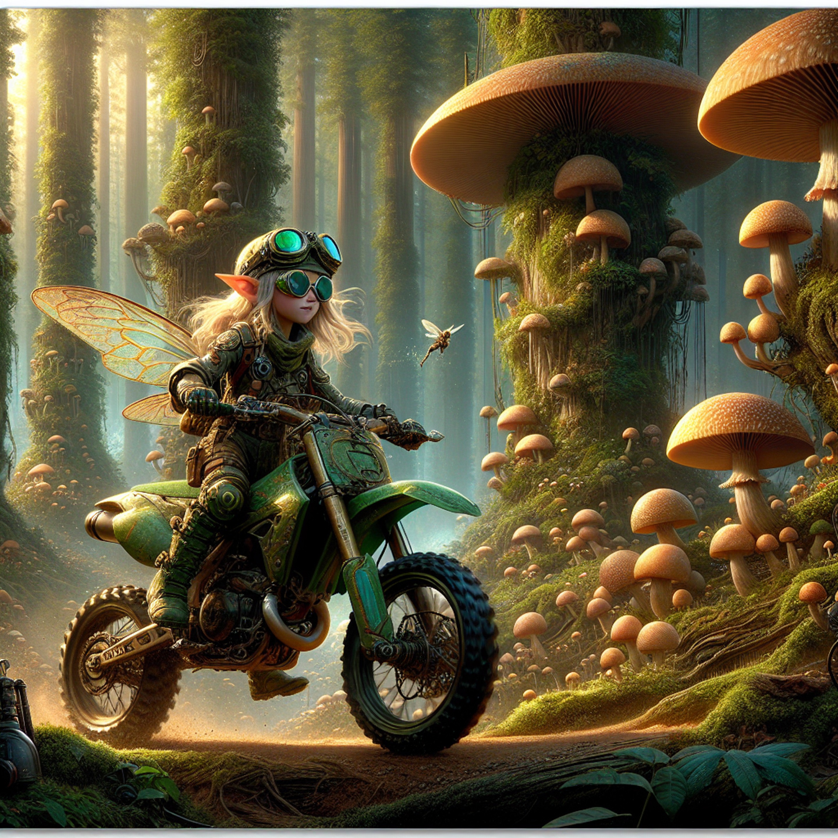 Blonde Fairy Riding Dirt Bike Through Enchanted Forest - LimeWire
