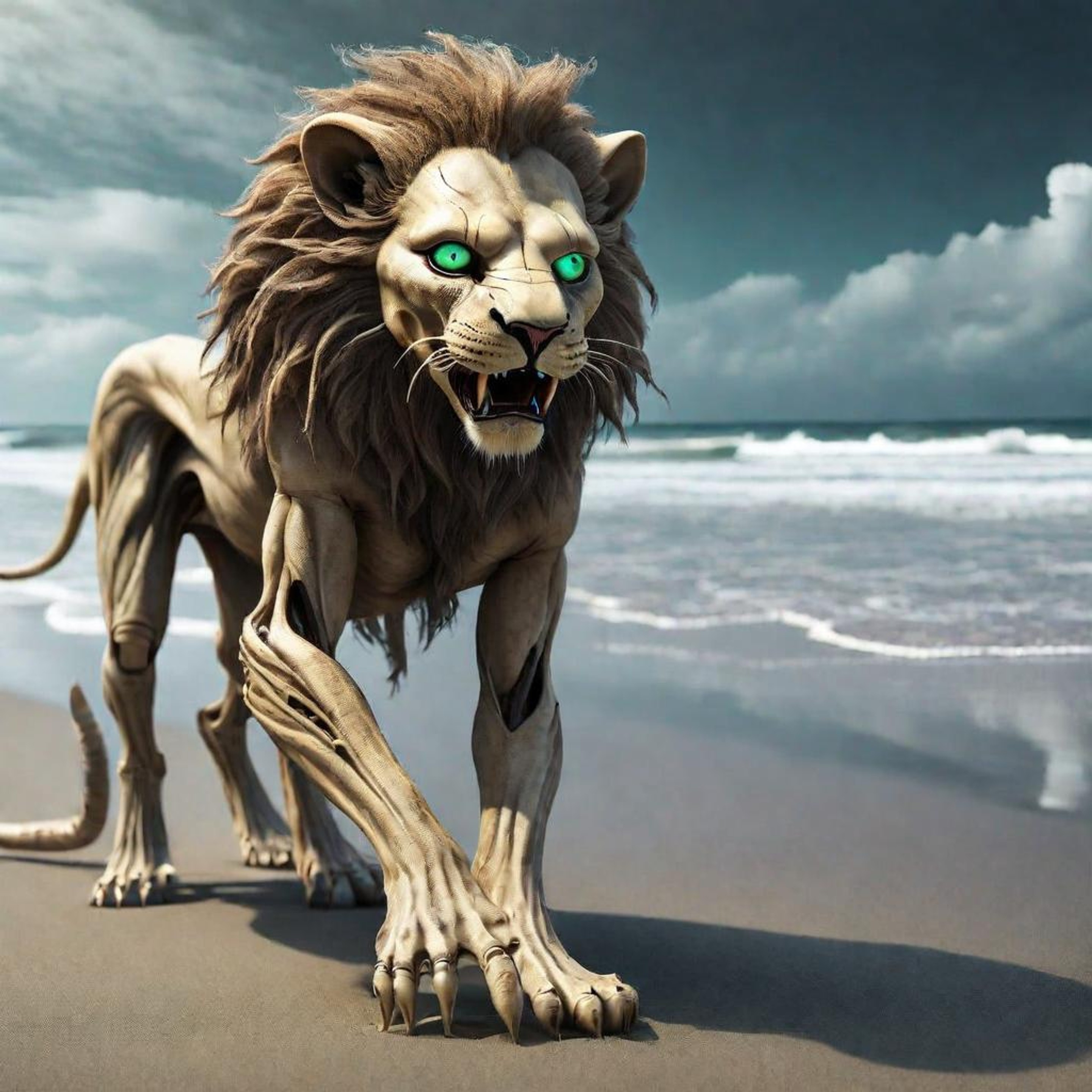 Alien-Lion Strolling Along Serene Shore - LimeWire