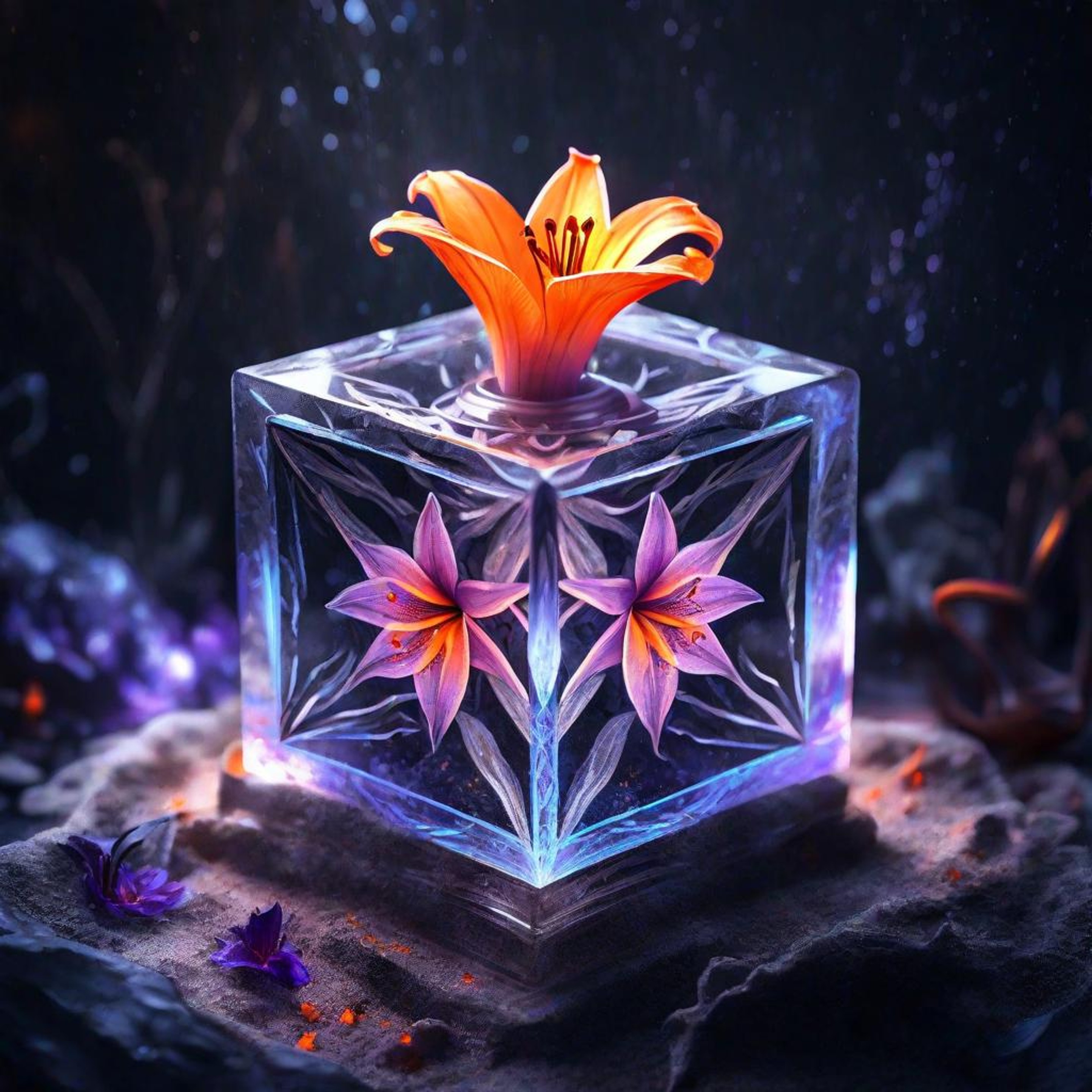 Enchanted Crystal Cube: Neon Lily and Magic Surroundings - LimeWire