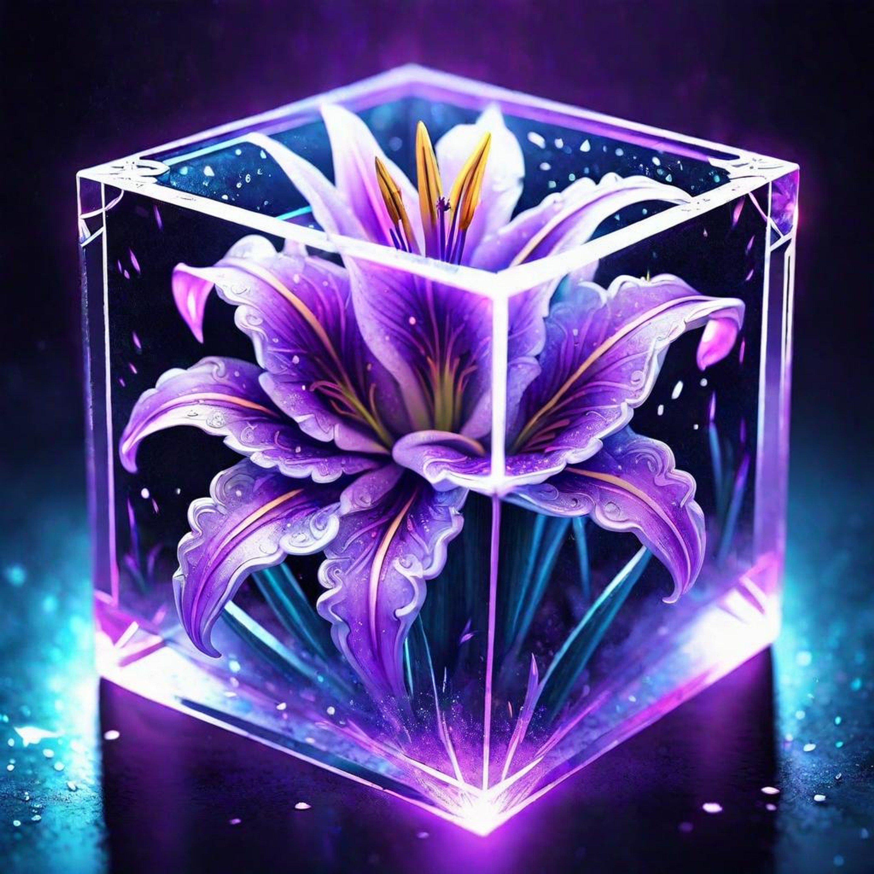 "Enchanted Crystal Cube: Neon Lily and Magical Light" - LimeWire