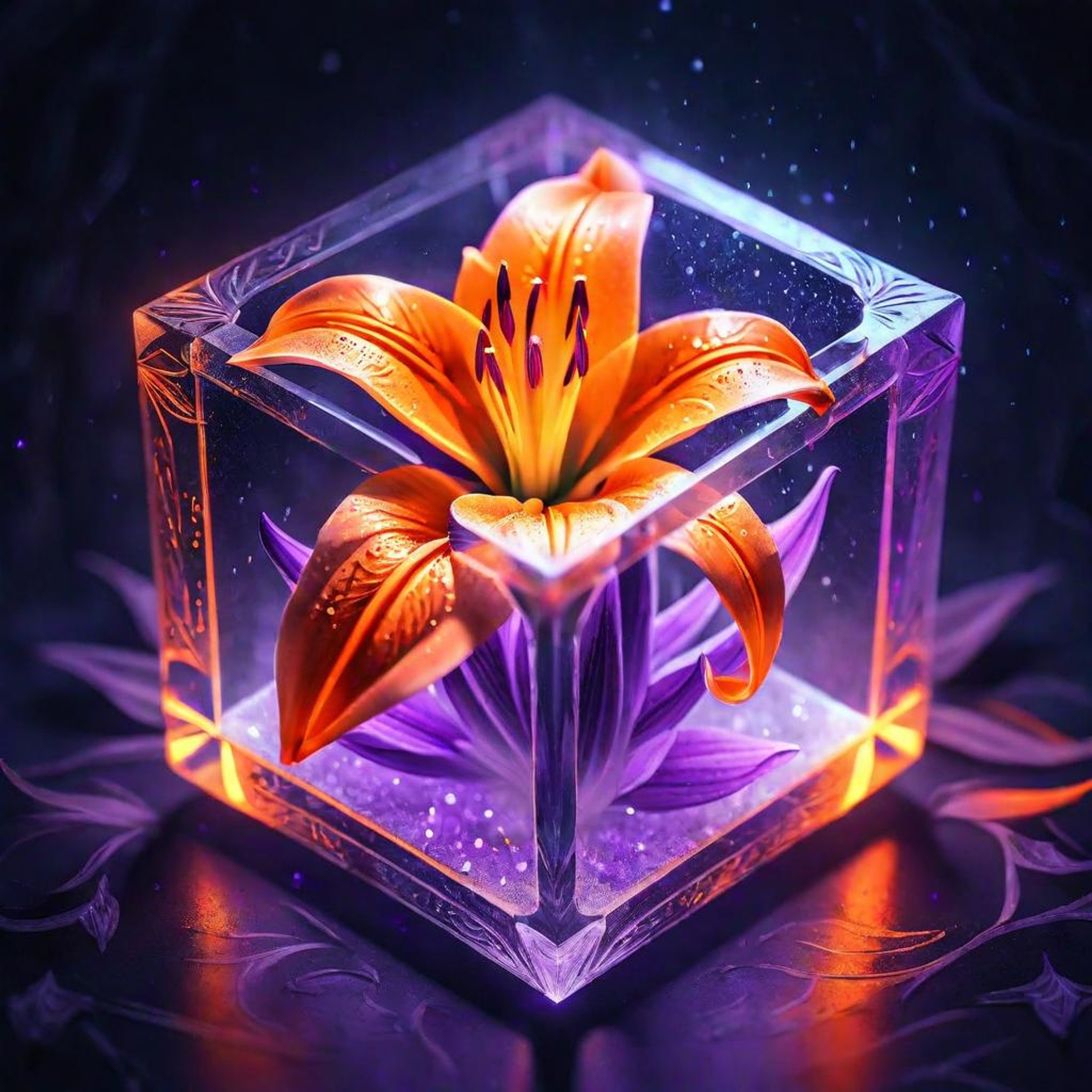 Enchanted Crystal Cube: Neon Lily and Sparkling Magic - LimeWire