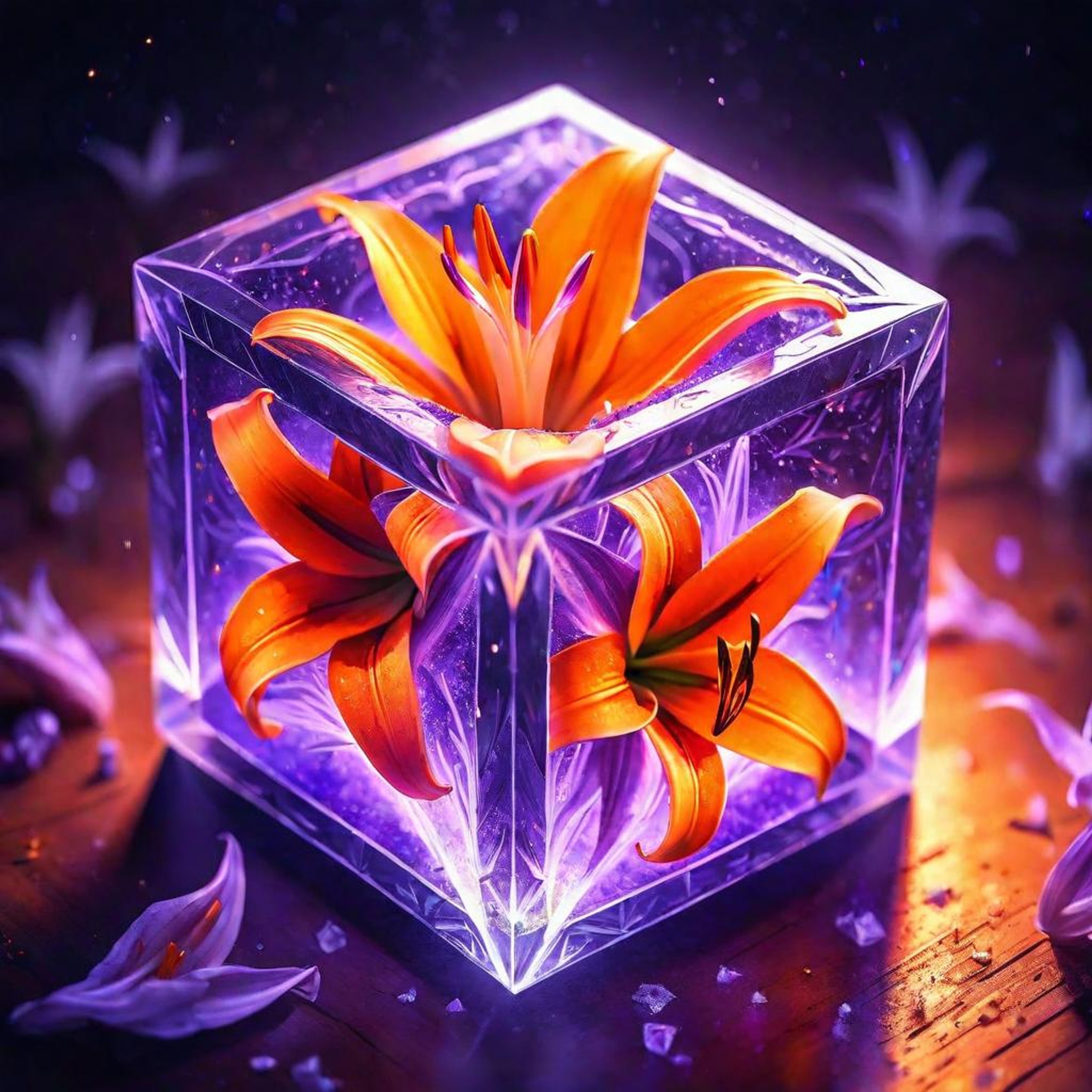 Enchanted Crystal Cube: Neon Lily and Magical Light Particles - LimeWire