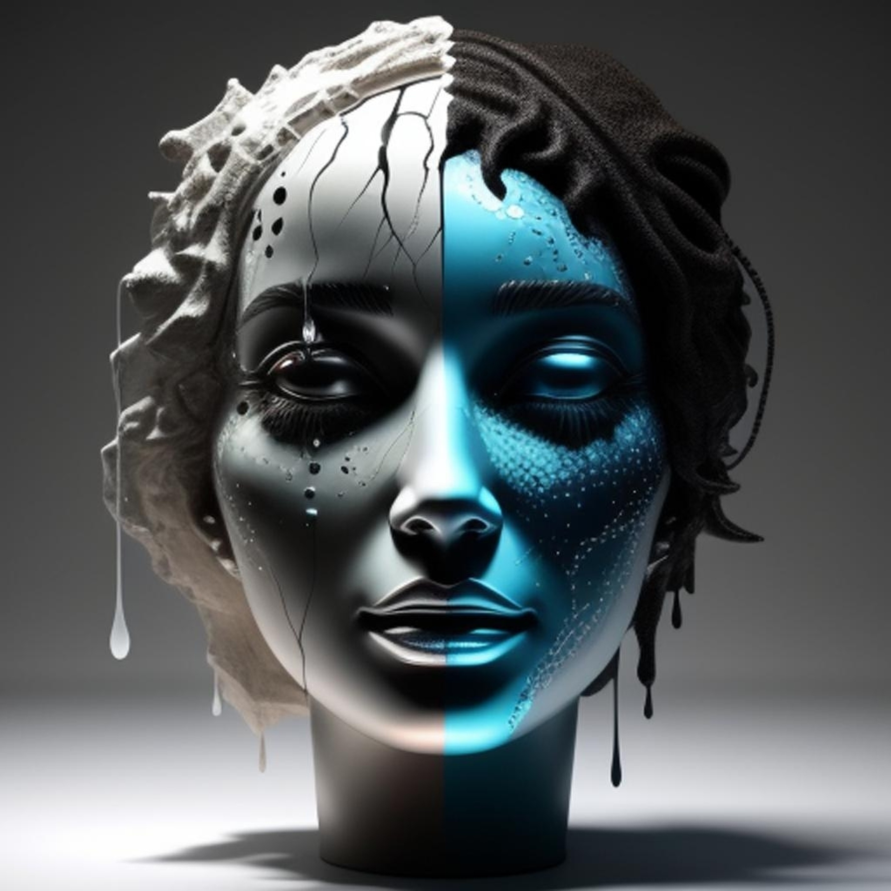 Lena, two sides face / AI sculpture - LimeWire