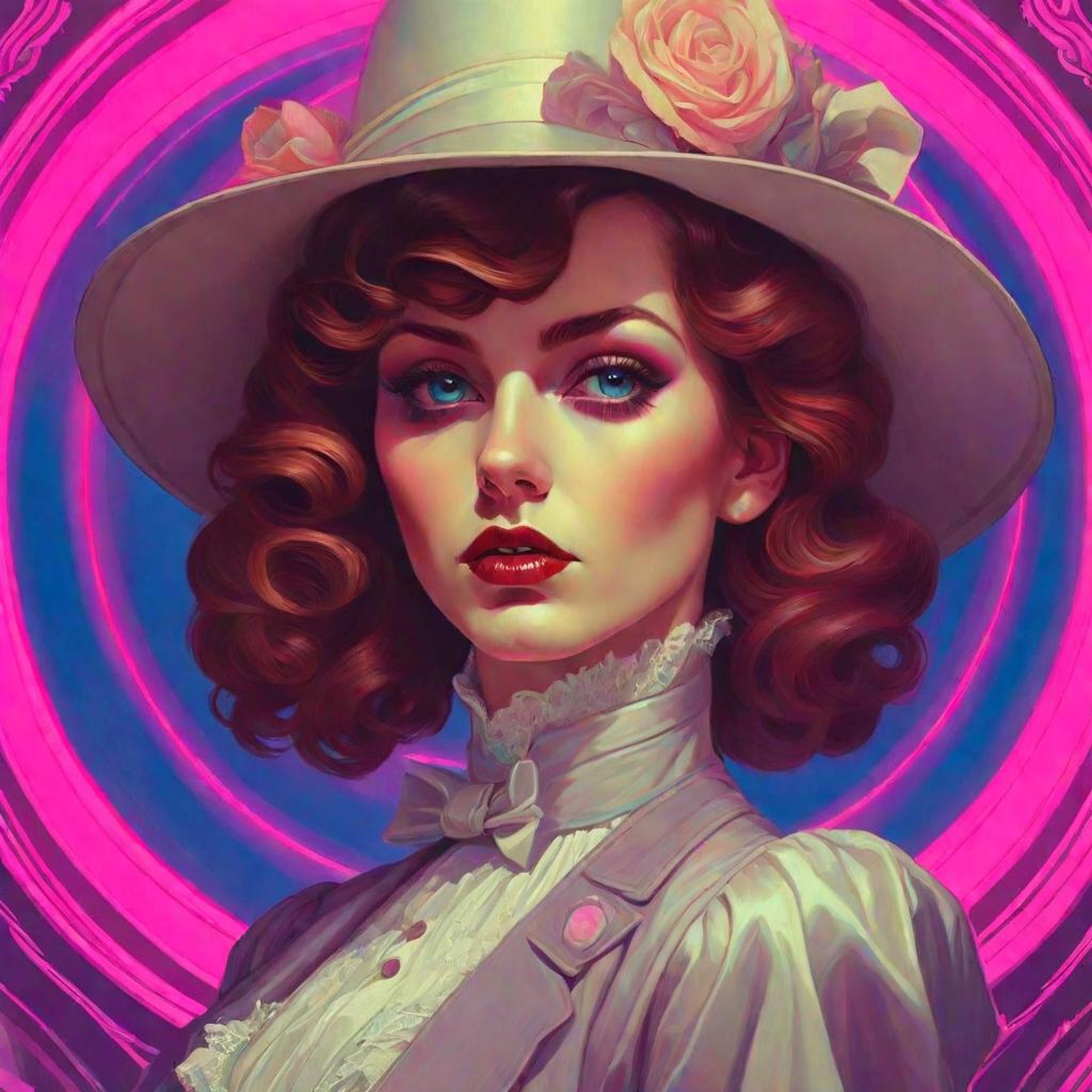 Victorian Synthwave Beauty: A Close-Up Portrait - LimeWire