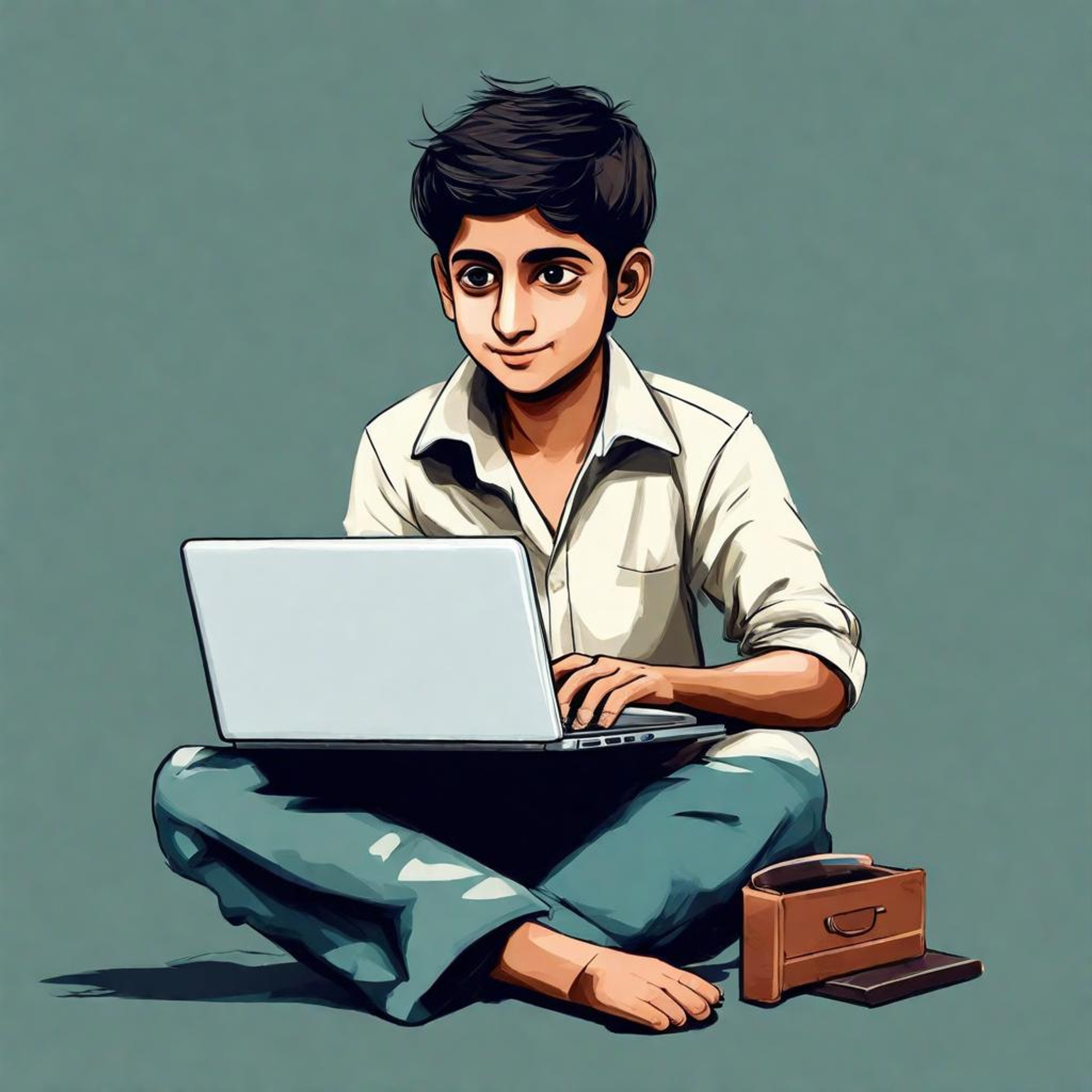 Indian boy engrossed in laptop learning from home - LimeWire