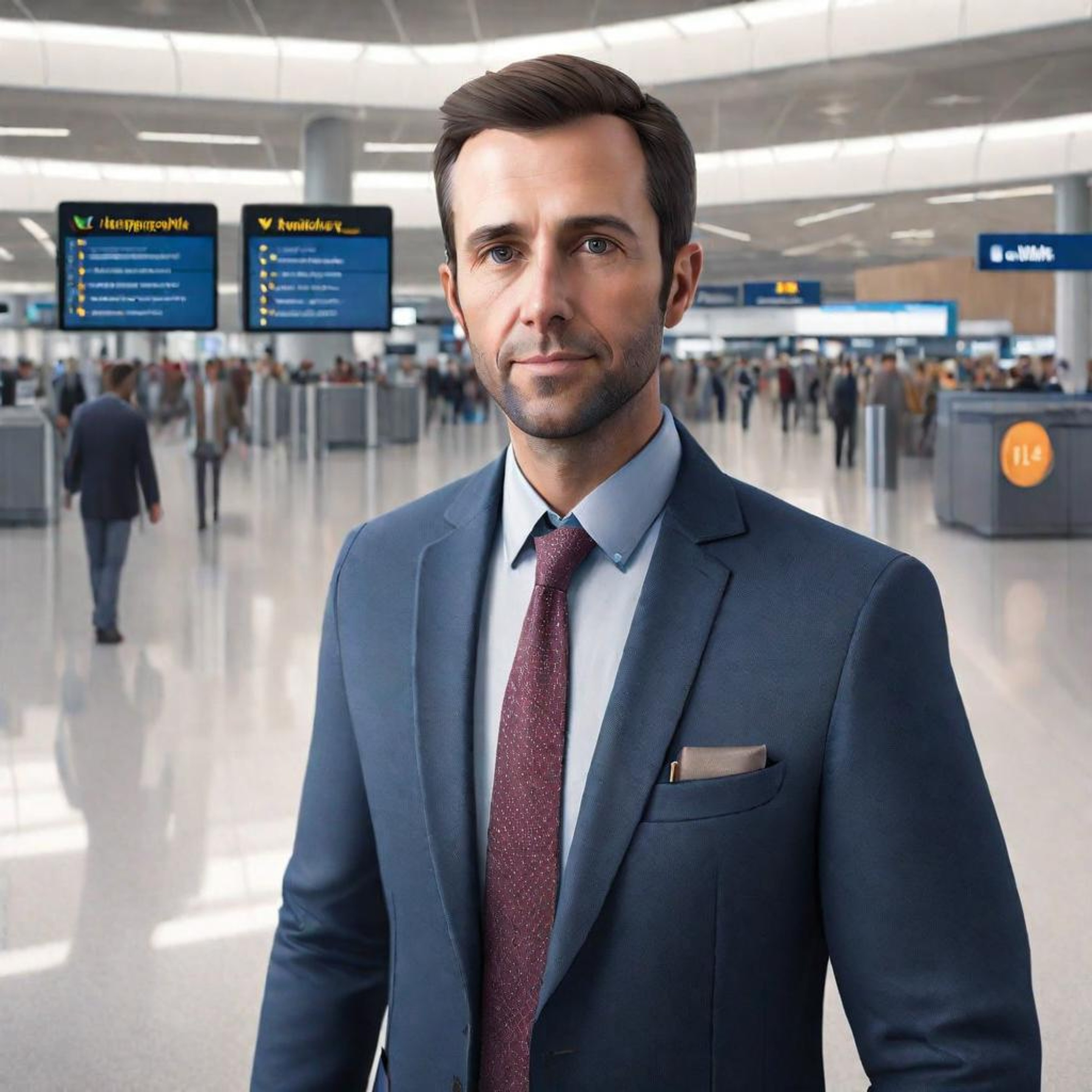 Confident Professional in High-Tech Airport Management Setting - LimeWire