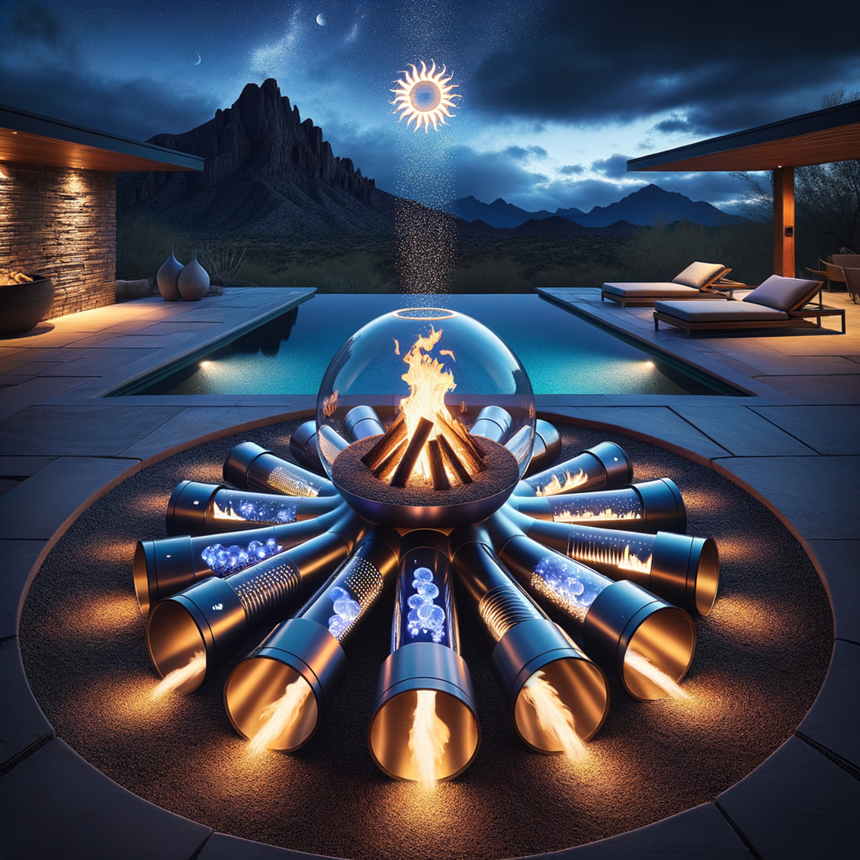 Nighttime Fire Pit with Sapphire Glass Air Tunnels - LimeWire