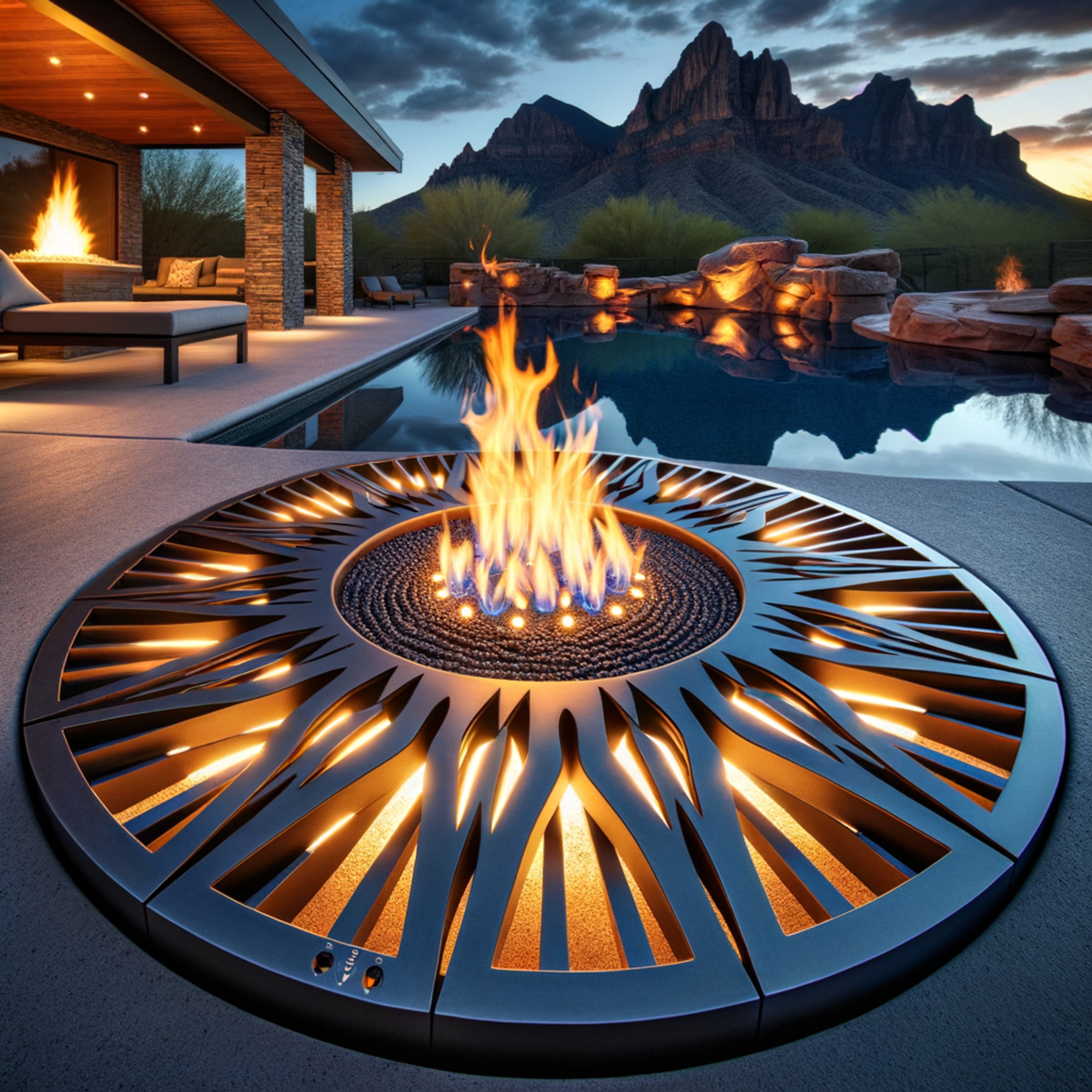 Nighttime Fire Pit with Sapphire Glass Air Tunnels - LimeWire