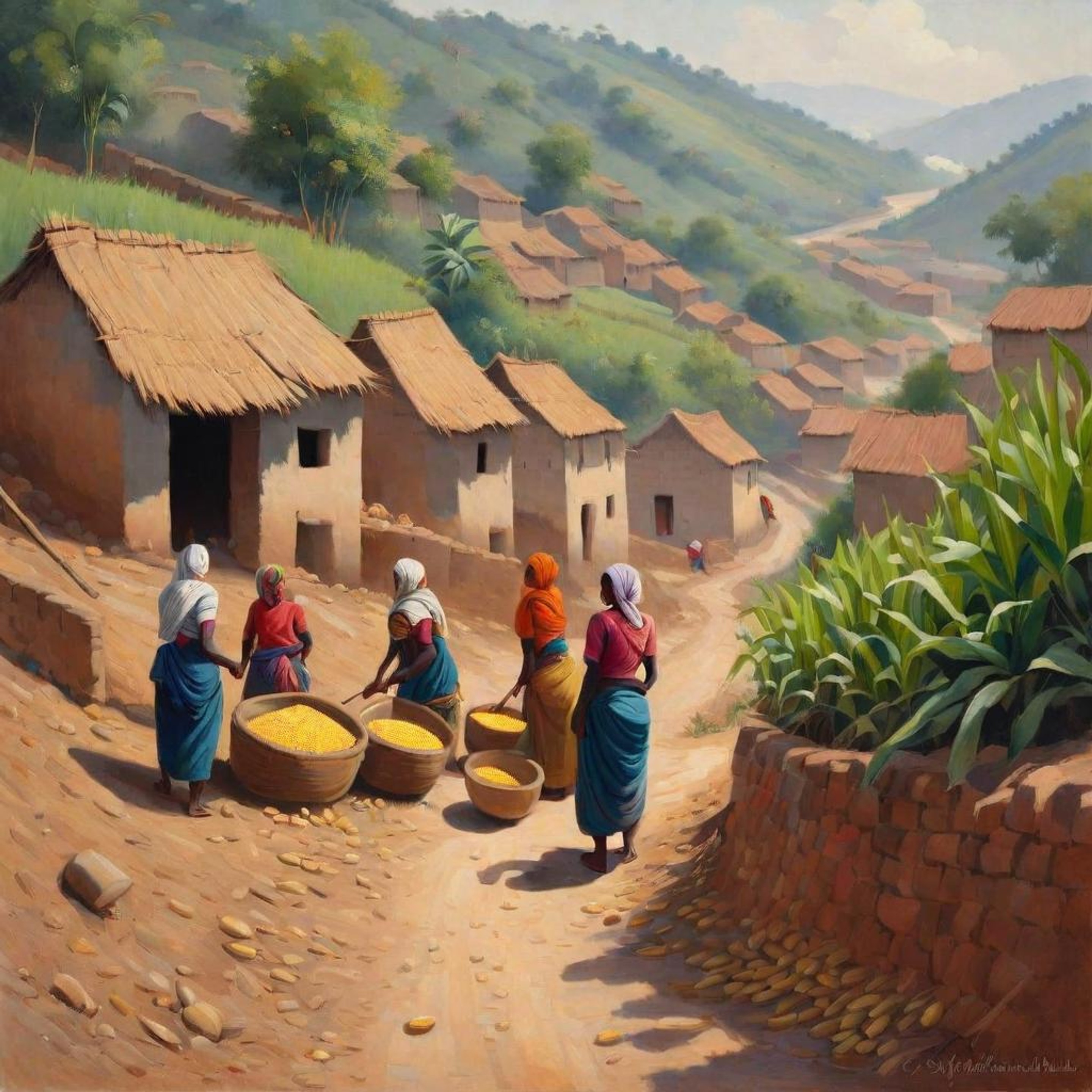 Village Women Roasting Maize Near Hillside Thicket - LimeWire