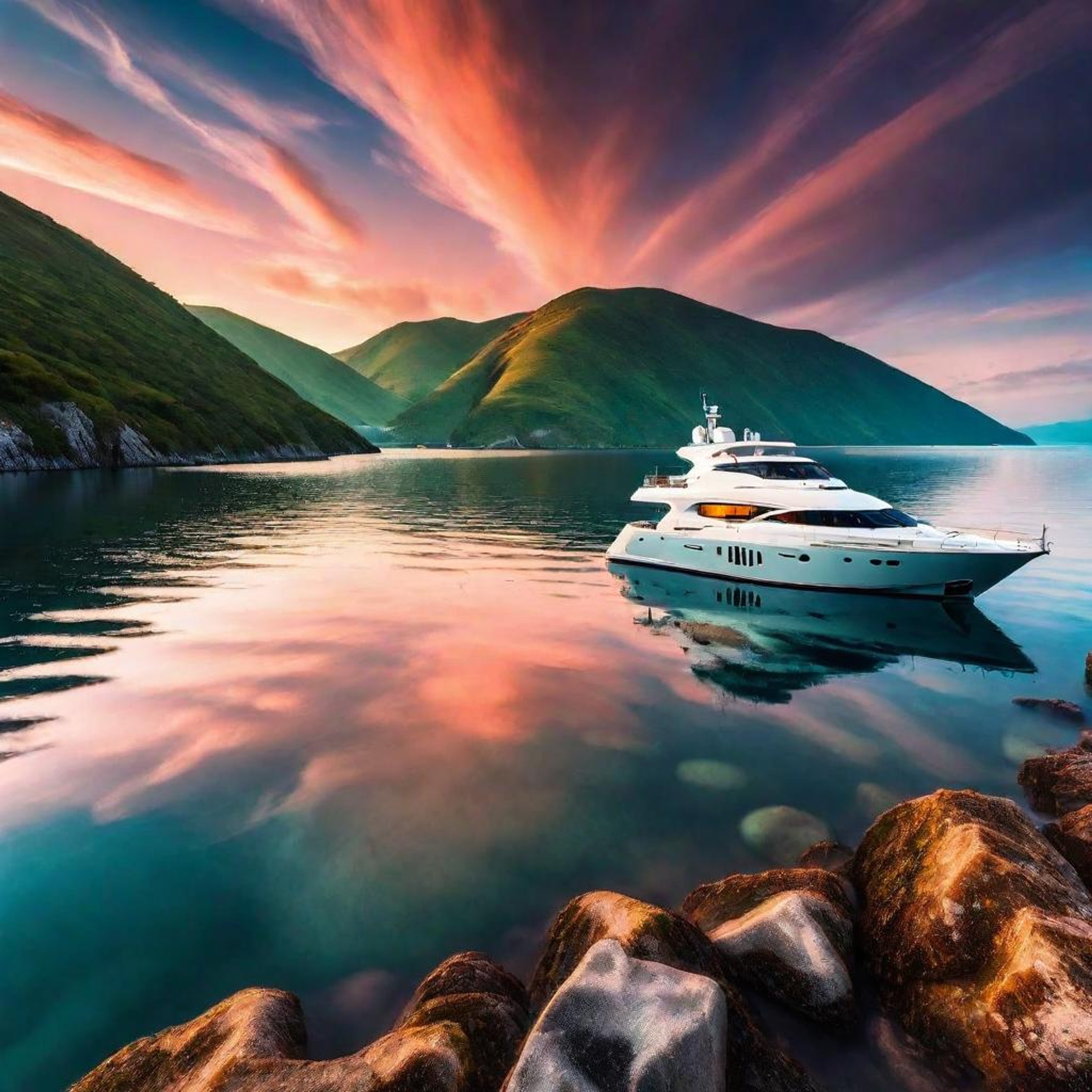 Sailing through colorful dusky skies in tranquil seas - LimeWire