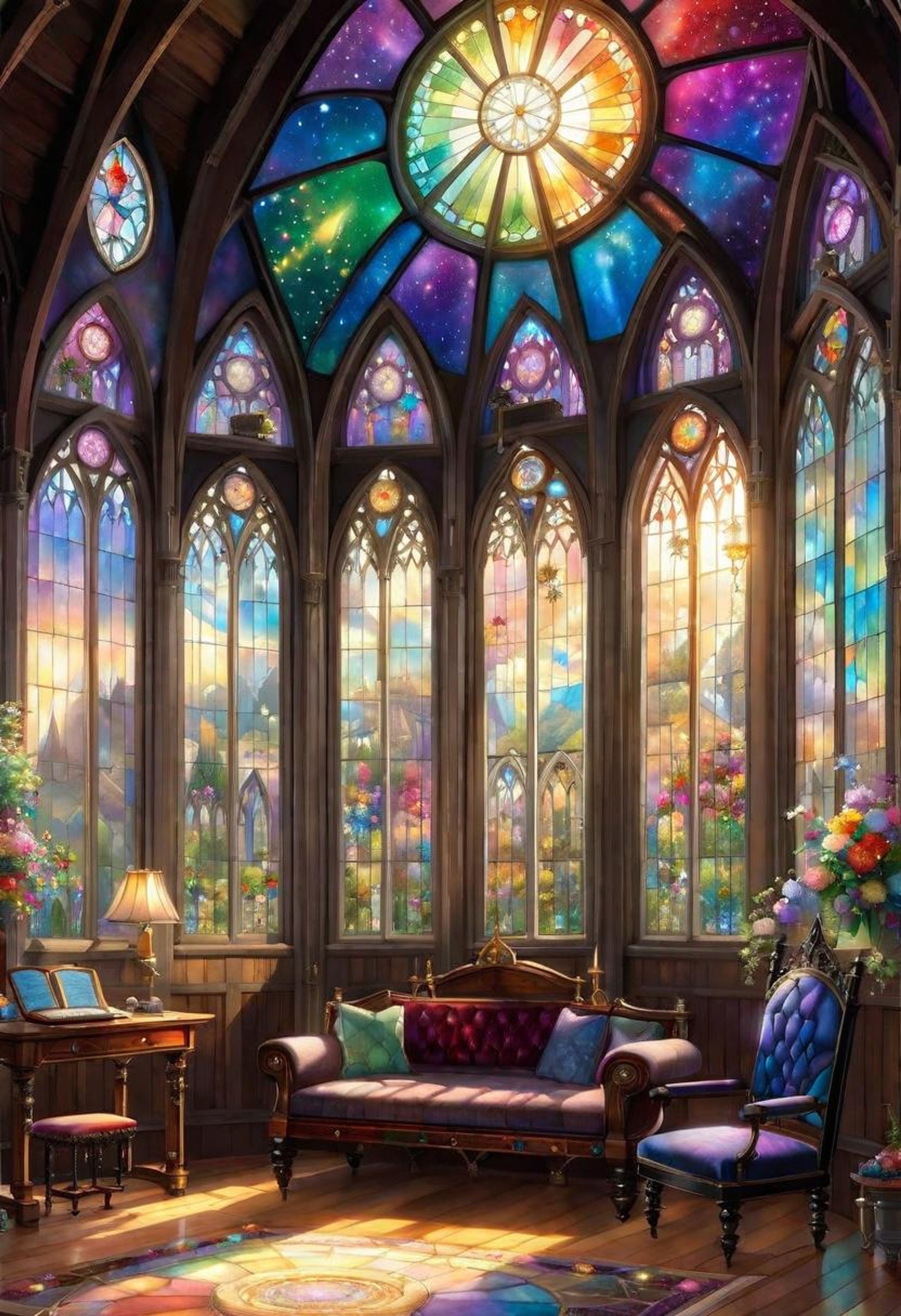 Realm of Enchantment: Elven Church with Rainbow Stained Glass - LimeWire