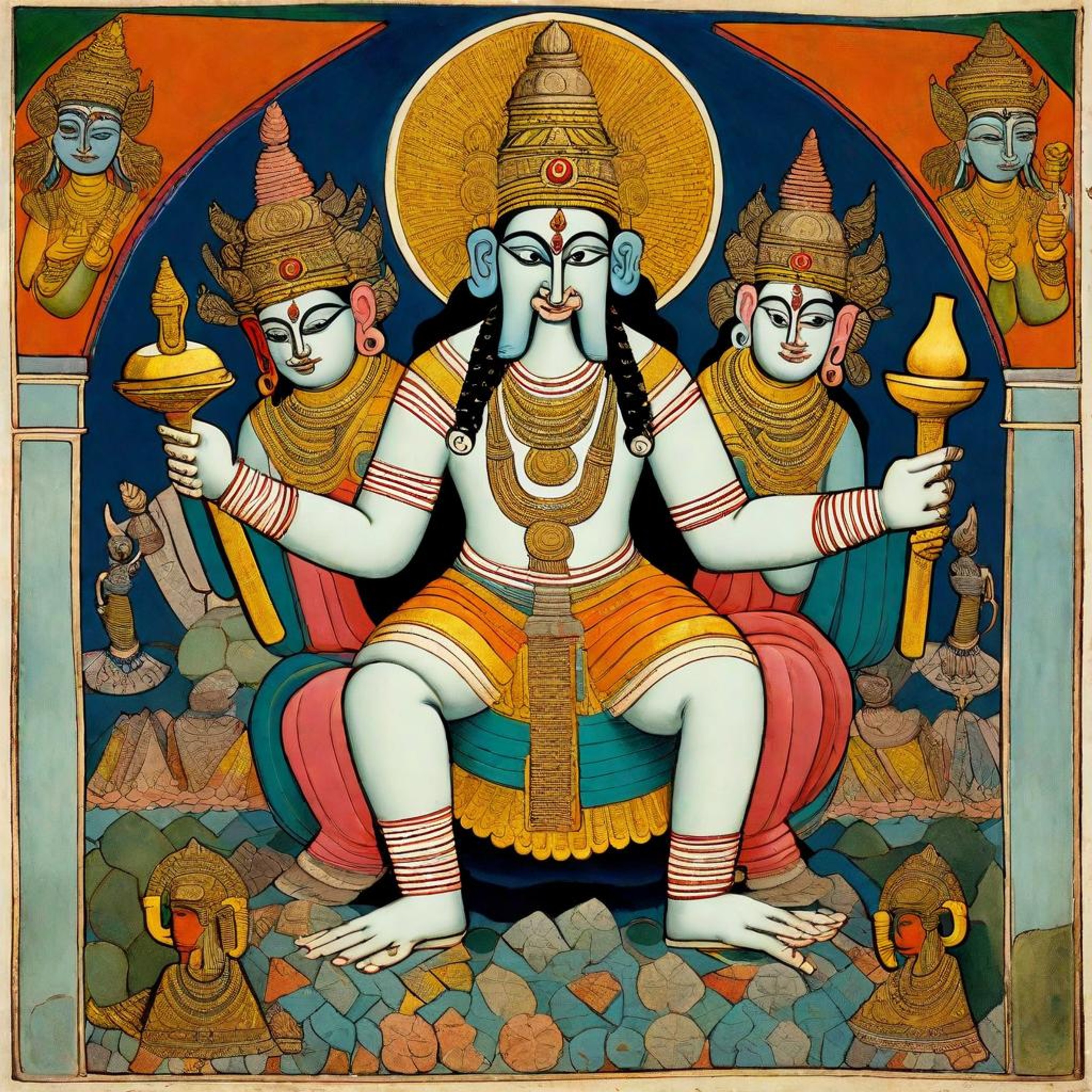 Divine Brahma: Four-Armed Deity with Sacred Tools - LimeWire