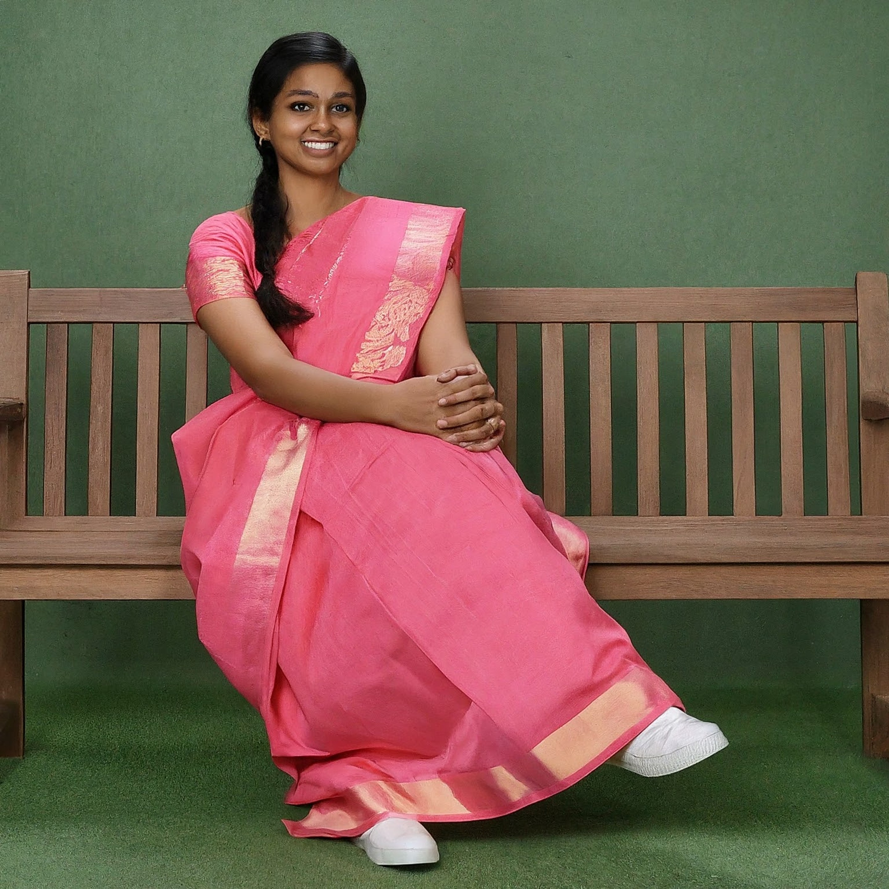 Pink Saree With White Oxford Shoes - LimeWire