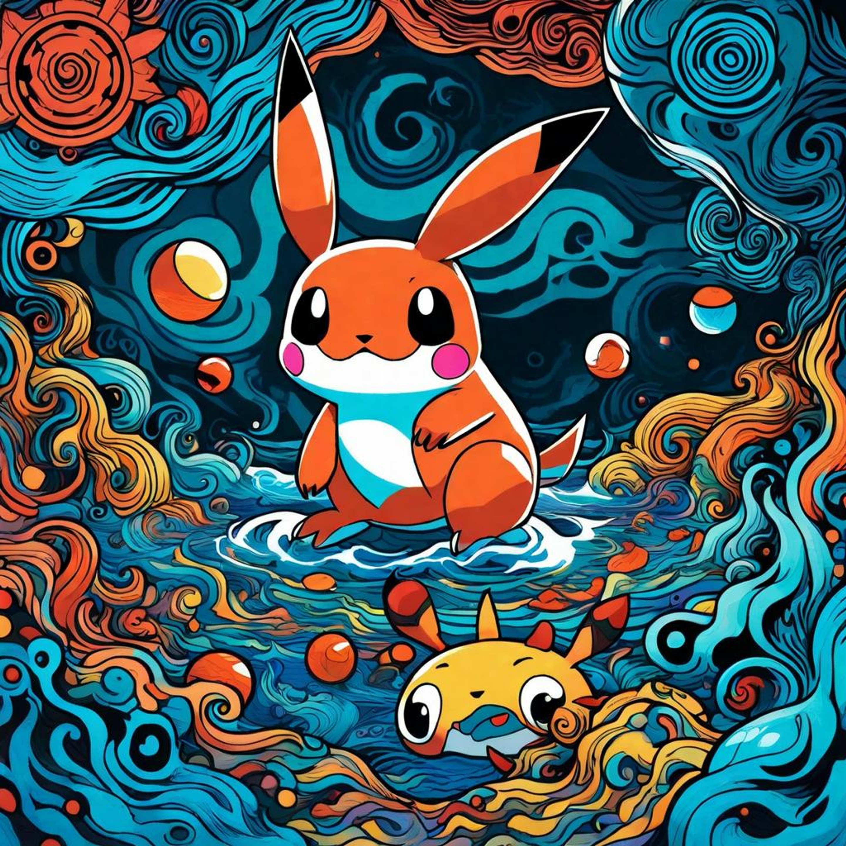 "Psychedelic Aquatic Feline: Water Element Horror Pokemon" - LimeWire