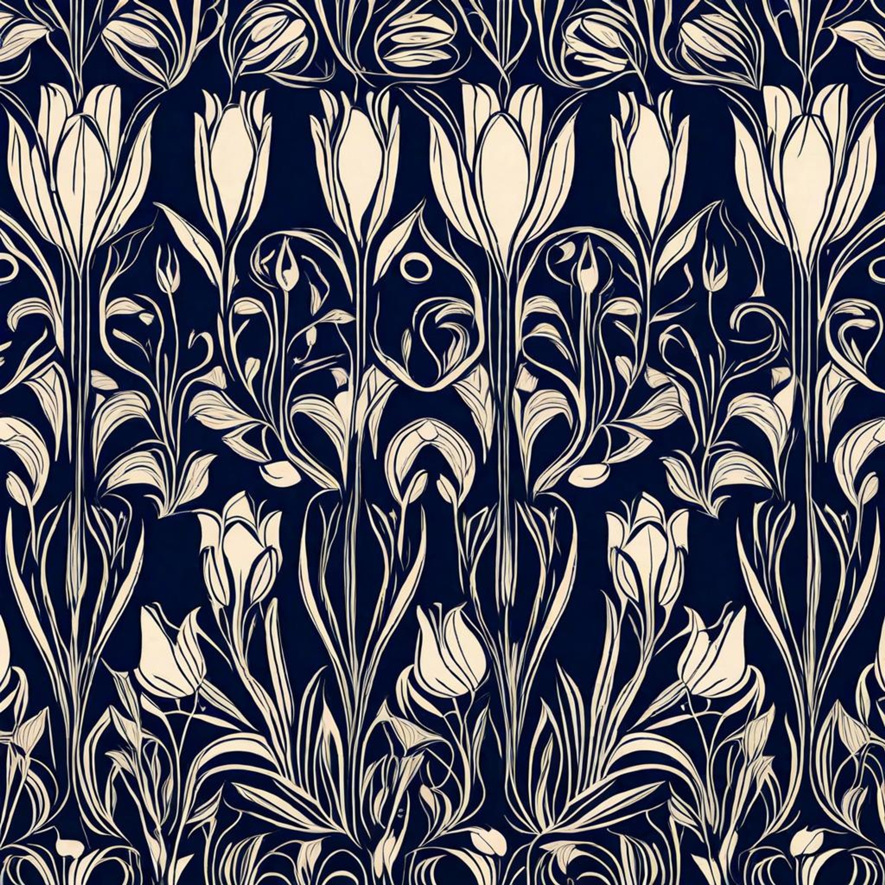 "Navy Art Nouveau Tulip Pattern Design" - LimeWire